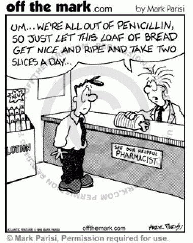 Pharmacist substitutes Penicillin - off the mark cartoons